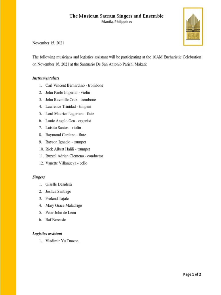 Musicam Sacram Ensemble for Eucharist | PDF | Art