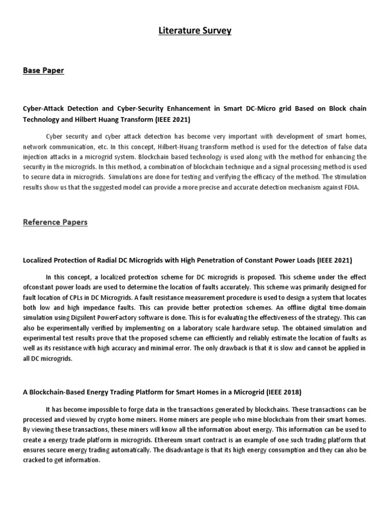 Literature Survey: Base Paper | PDF | Distributed Generation | Security
