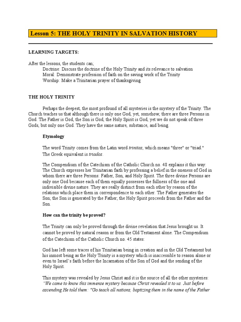 Lesson 5 RS1 The Holy Trinity in Salvation | PDF | Trinity | God The Father