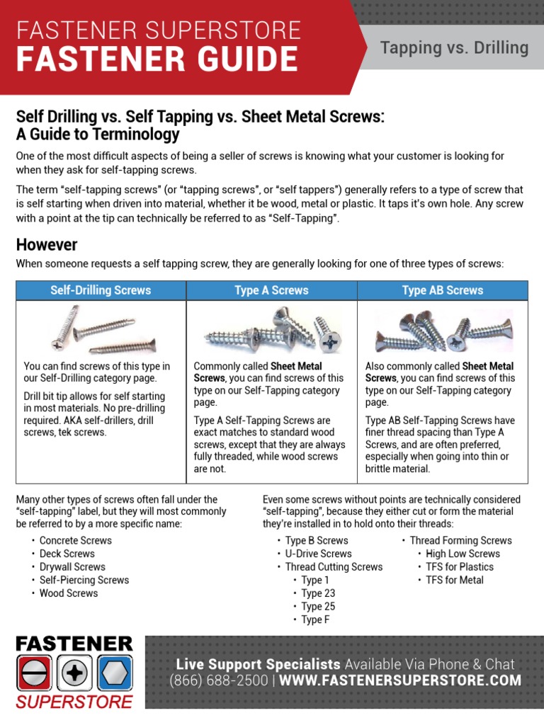 Self Tapping Vs Self Drilling Vs Sheet Metal Screws Guide | PDF | Screw ...