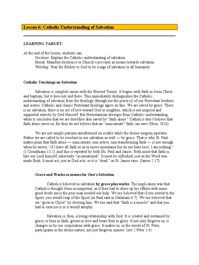 Lesson 6 RS1 Catholic Understanding of Salvation | PDF | Baptism ...