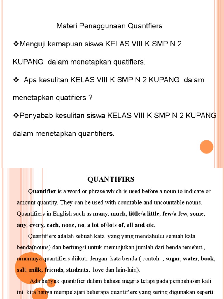Materi Tentang Quantifiers Untuk SMP N 2 | PDF