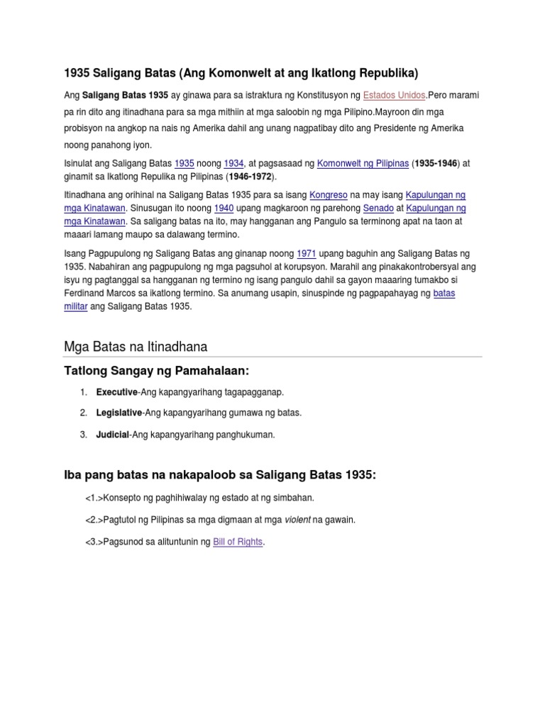 1935 Saligang Batas NG Pilipinas | PDF