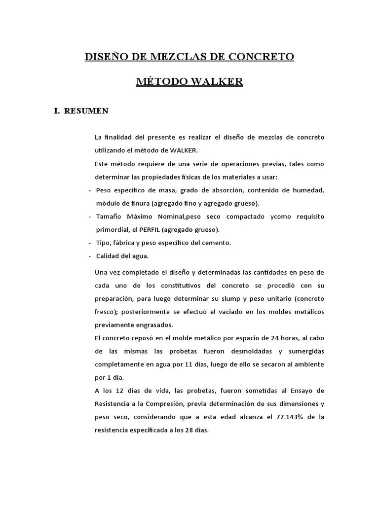 Diseño de Mezcla de Concreto Método Walker | PDF | Hormigón | Naturaleza
