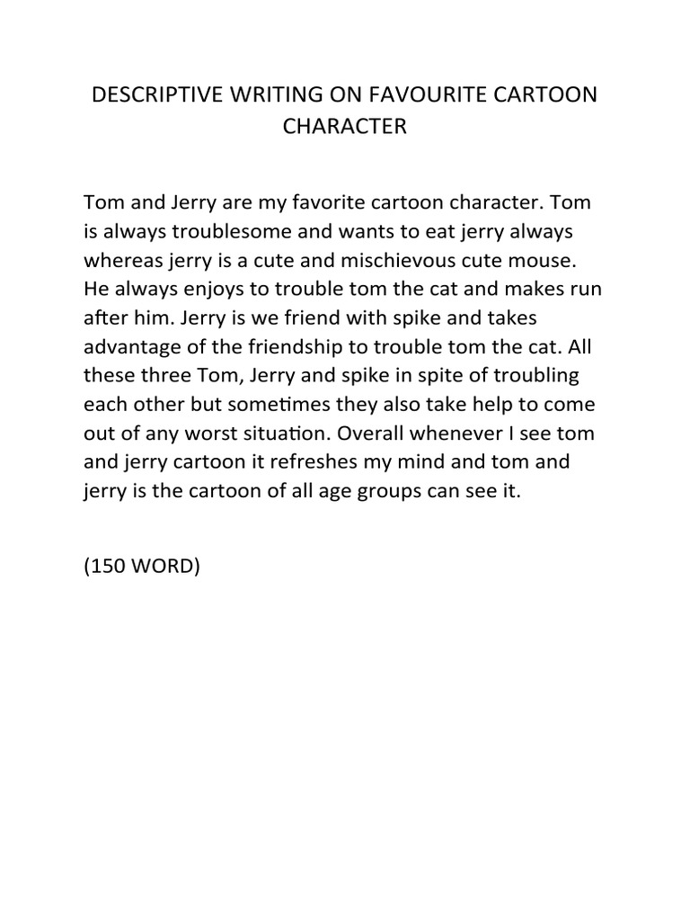 Descriptive Writing On Favourite Cartoon Character | PDF