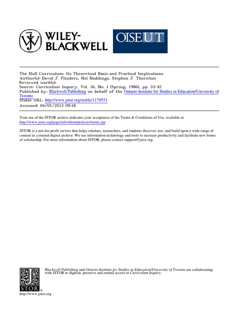 E-The Null Curriculum Its Theoretical Basis and Practical Implications ...