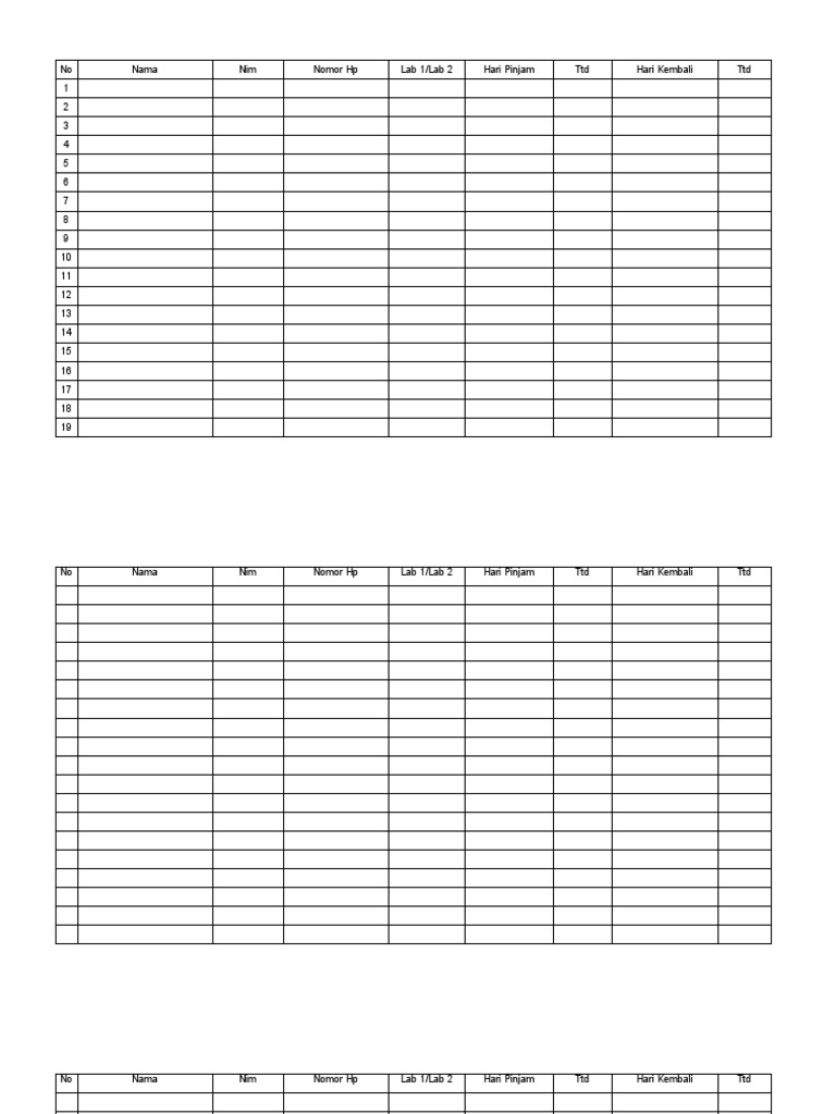 Absensi Peminjaman Ruangan I & II | PDF