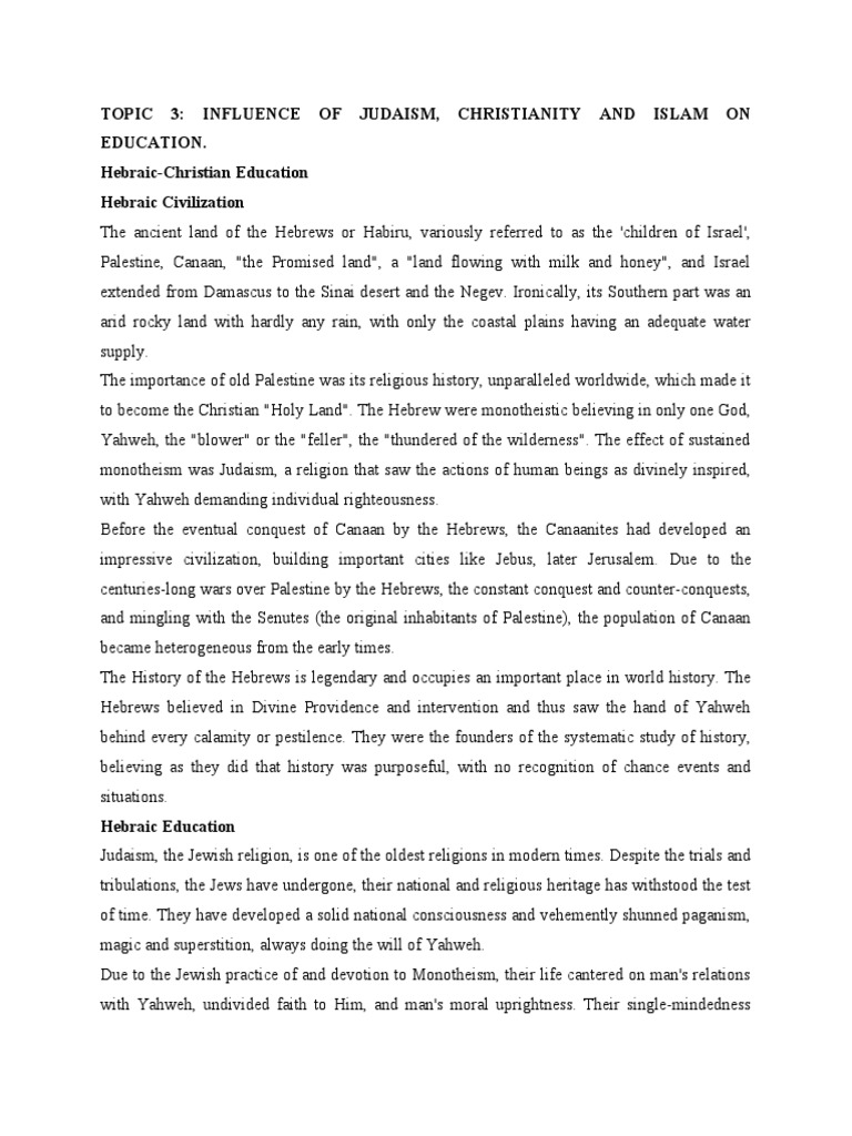 Topic 3: Influence of Judaism, Christianity and Islam On Education ...