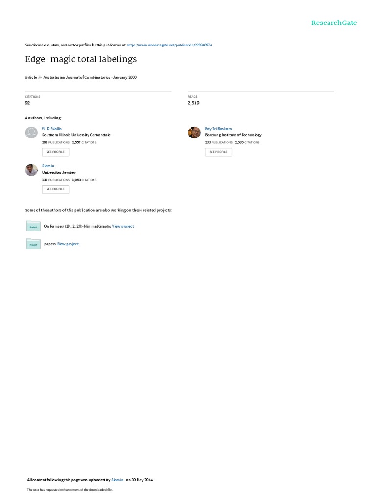 Edge-Magic Total Labelings | PDF | Vertex (Graph Theory) | Graph Theory