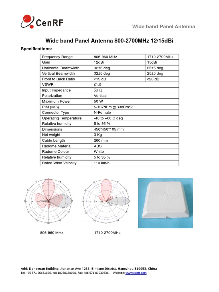 Wide Band Panel Antenna 800-2700MHz 15dbi | PDF