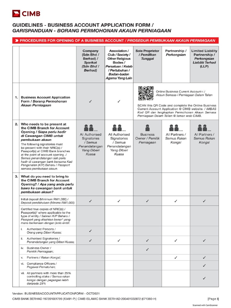 Business Account Application Form and Guideline | PDF