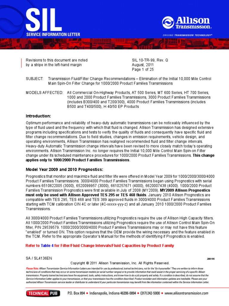 Allison Specs - FluidandFilterSpecs-1 | PDF