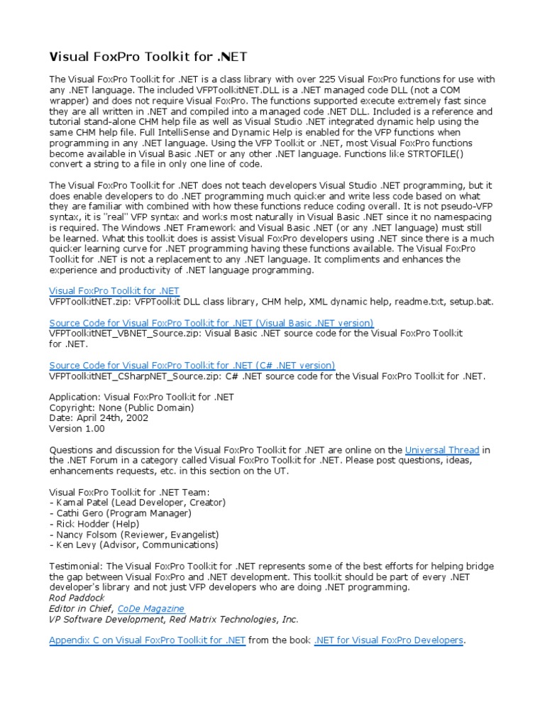 VFP ToolKit | PDF | Microsoft Visual Studio | Computer Libraries