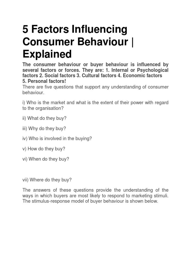 Factors Influencing Consumer Behaviour Pdf Consumer Behaviour