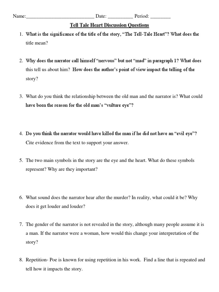 Tell Tale Heart Discussion Questions | PDF