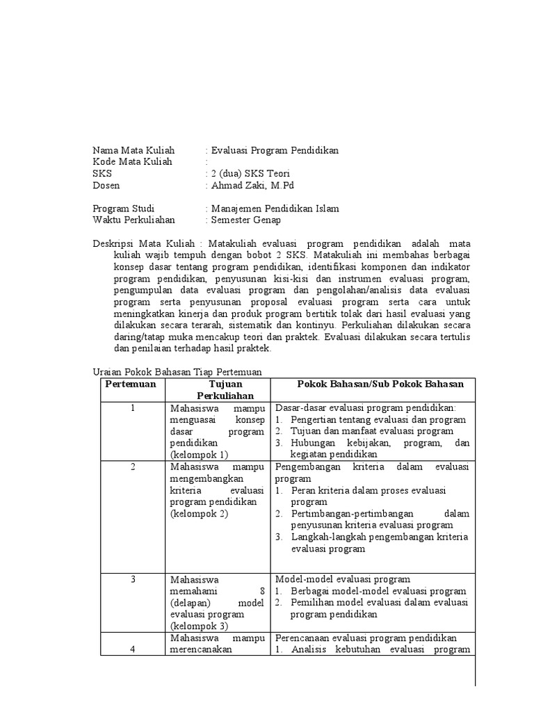 Sap Evaluasi Program Pendidikan | PDF