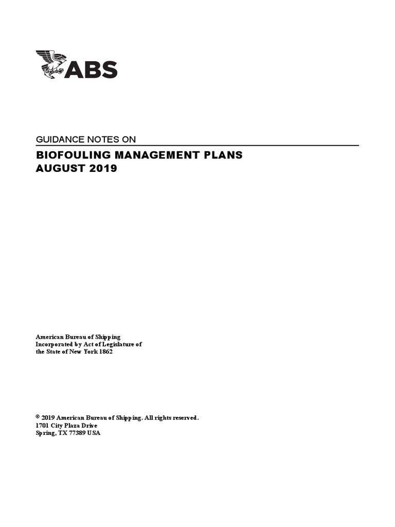 Biofouling Management Plans AUGUST 2019: Guidance Notes On | PDF