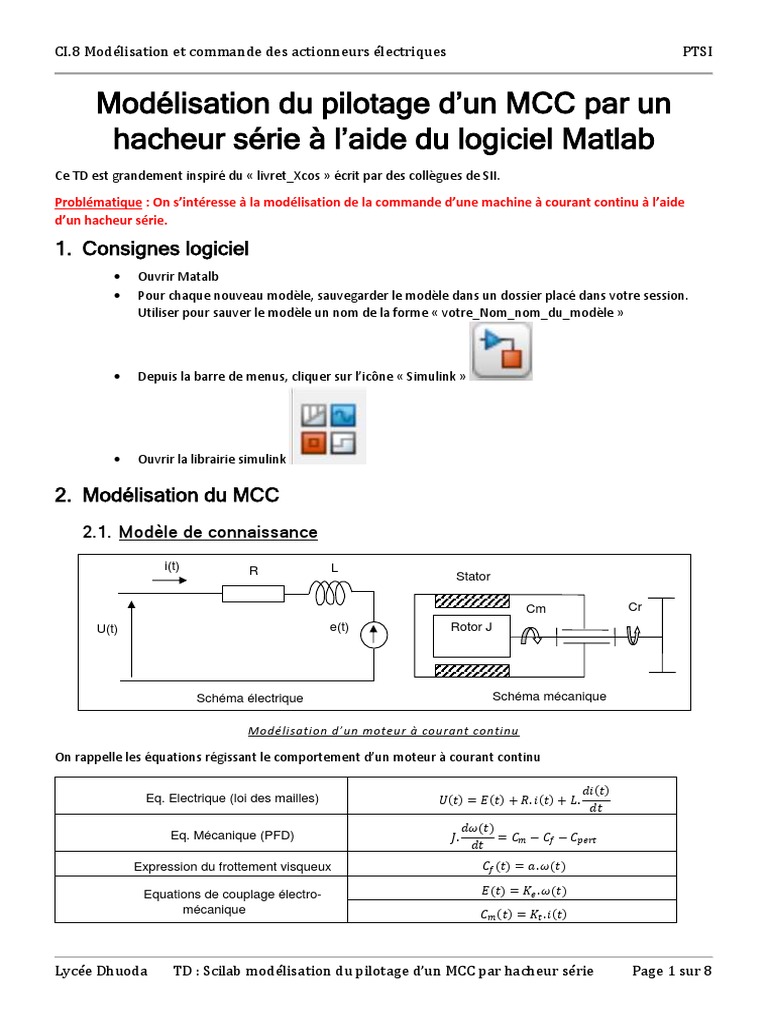 TD Matlab MCC Hacheur Serie | PDF | Électricité | Électrotechnique