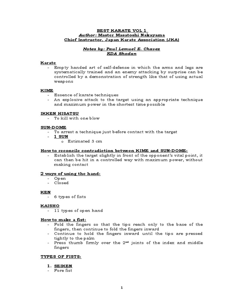 Best Karate Notes Vol 1 | PDF | Hand | Foot