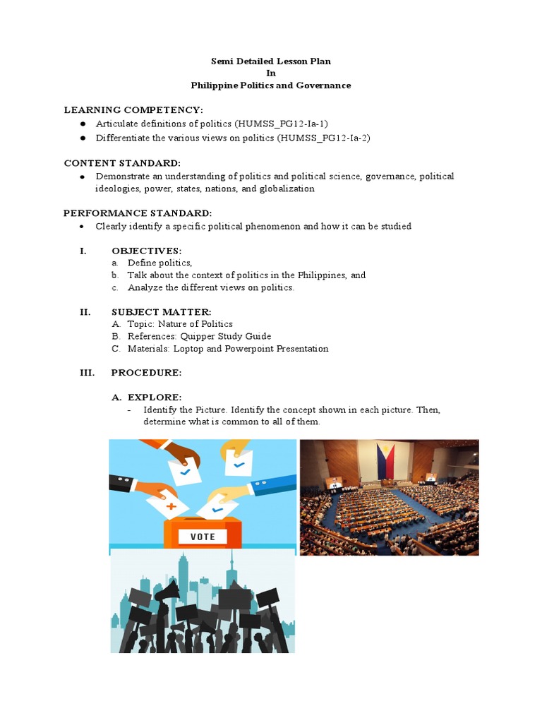 Semi-Detailed Lesson Plan: Politics in PPG | PDF | Power (Social And ...