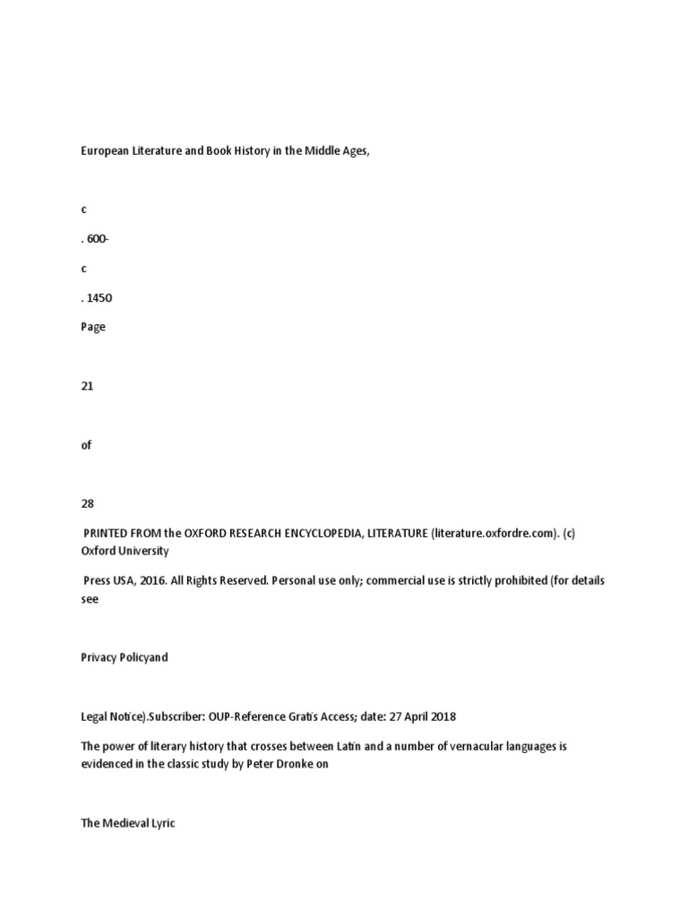 European Literature and Book History in The Middle Ages | PDF | Middle ...