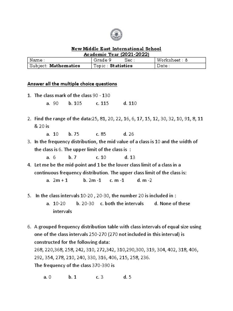 Answer All The Multiple Choice Questions | PDF | Statistics | Histogram