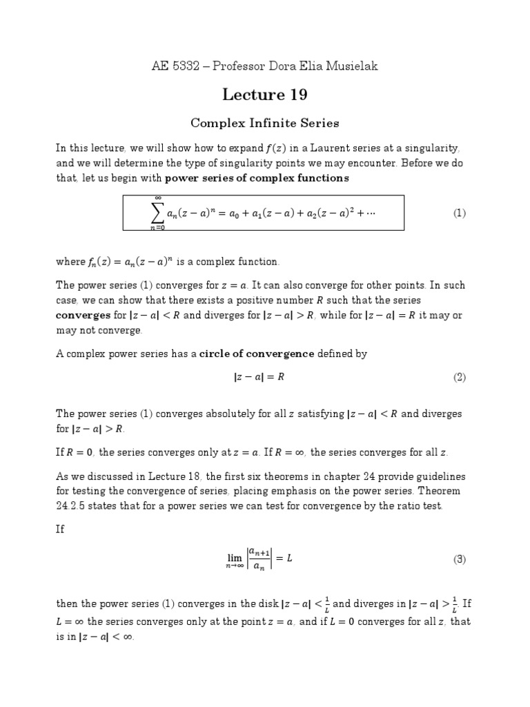 AE 5332 - Professor Dora Elia Musielak: Complex Infinite Series | PDF ...