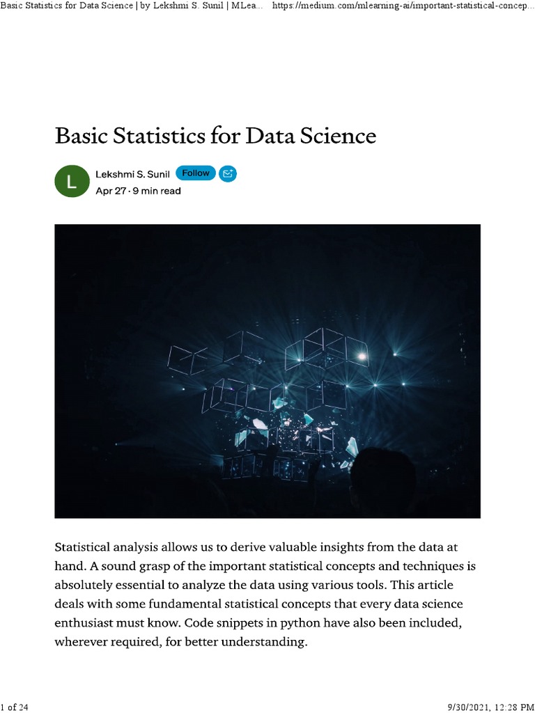 Basic Statistics For Data Science | PDF | Data Analysis | Popular ...