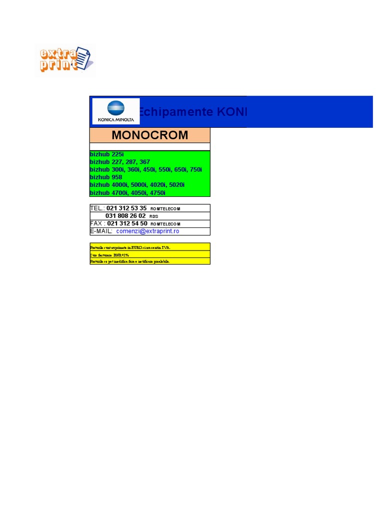 Oferta Distributie Echipamente KONICA MINOLTA Q3 2021 | PDF | Image Scanner | Wi Fi