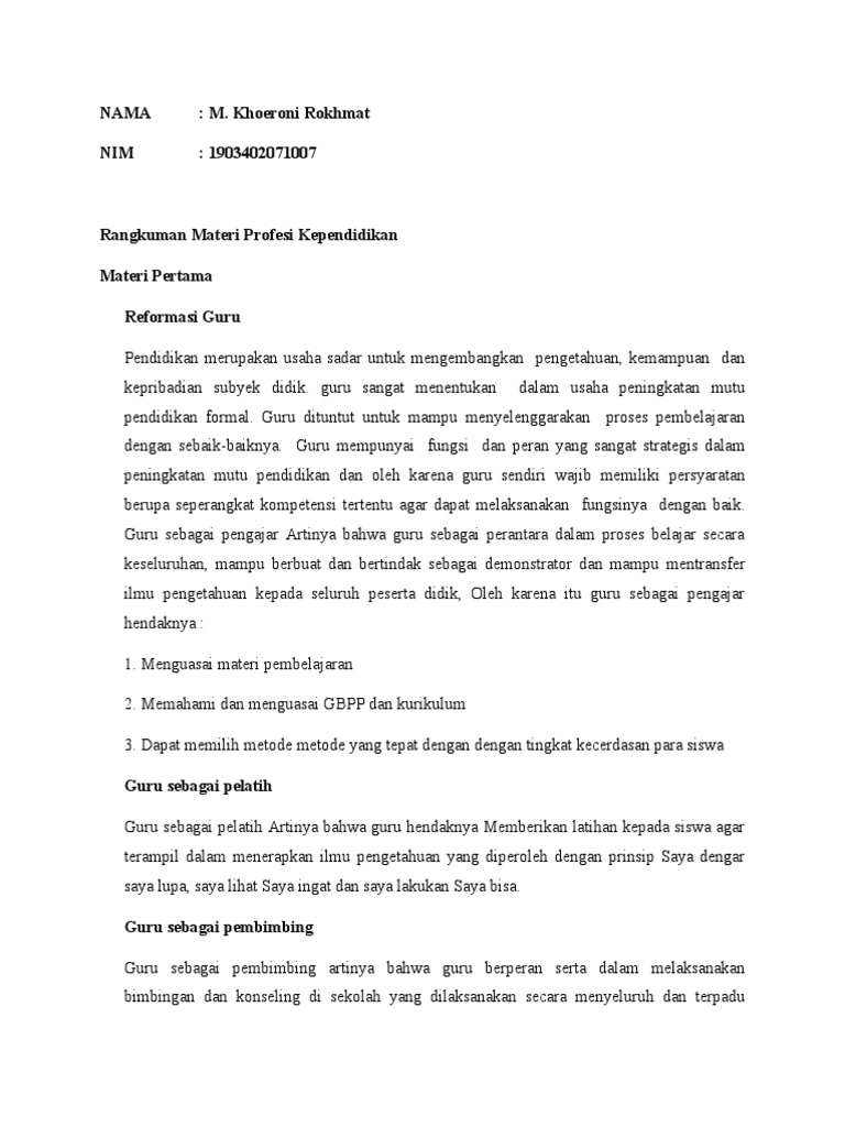 Rangkuman Profesi Kependidikan | PDF