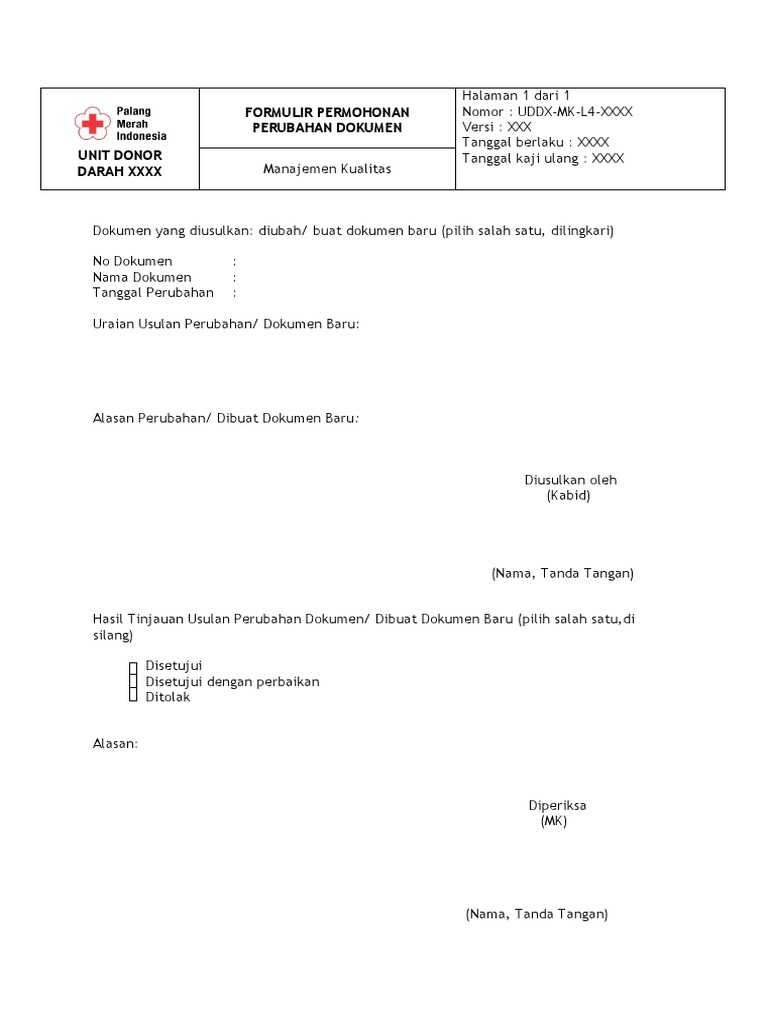 Formulir Permohonan Perubahan Dokumen | PDF