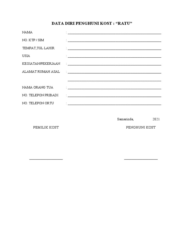 Data Diri Penghuni Kost Ratu | PDF