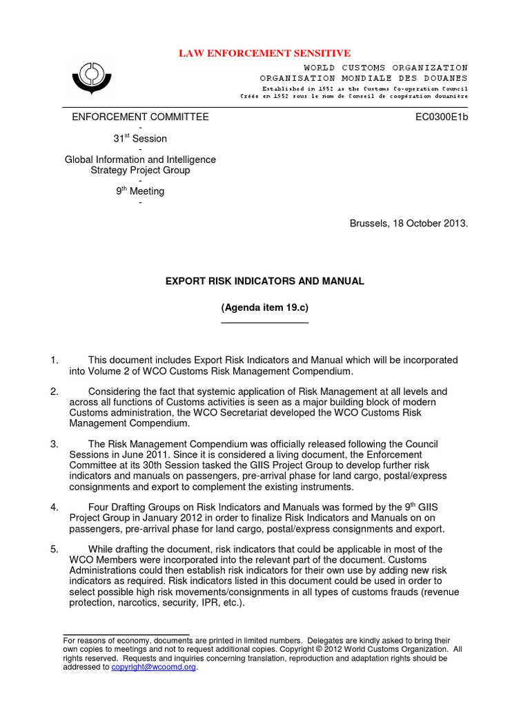 Export Risk Indicators and Manual | PDF | Customs | Risk