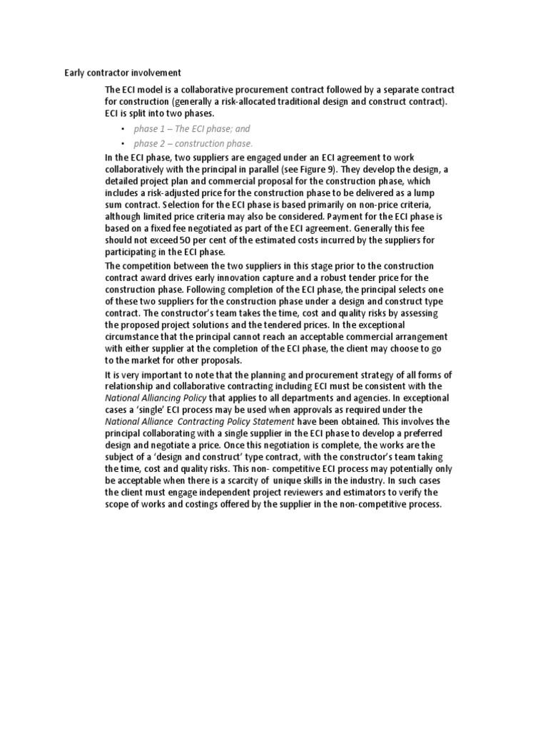 Early Contractor Involvement Explained | PDF | Procurement | Market ...