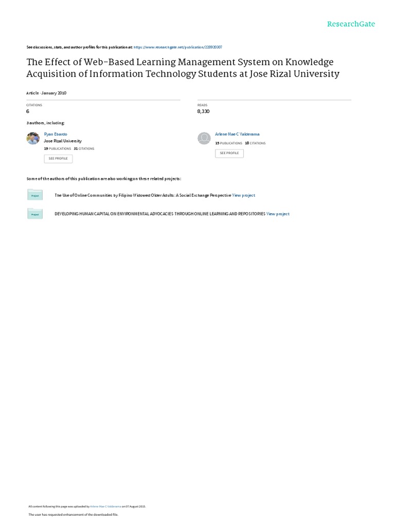 The Effect of Web-Based Learning Management System | PDF | Educational ...