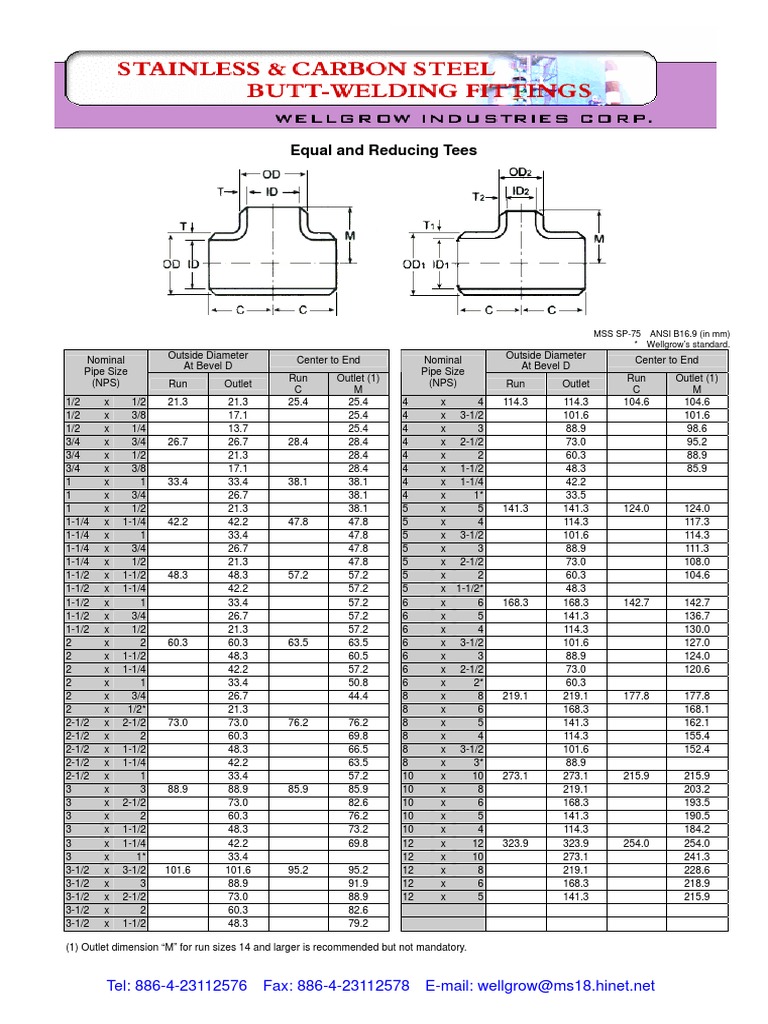 Equal and Reducing Tees: MSS SP-75 ANSI B16.9 (In MM) Wellgrow's Standard | PDF | Pipe (Fluid ...