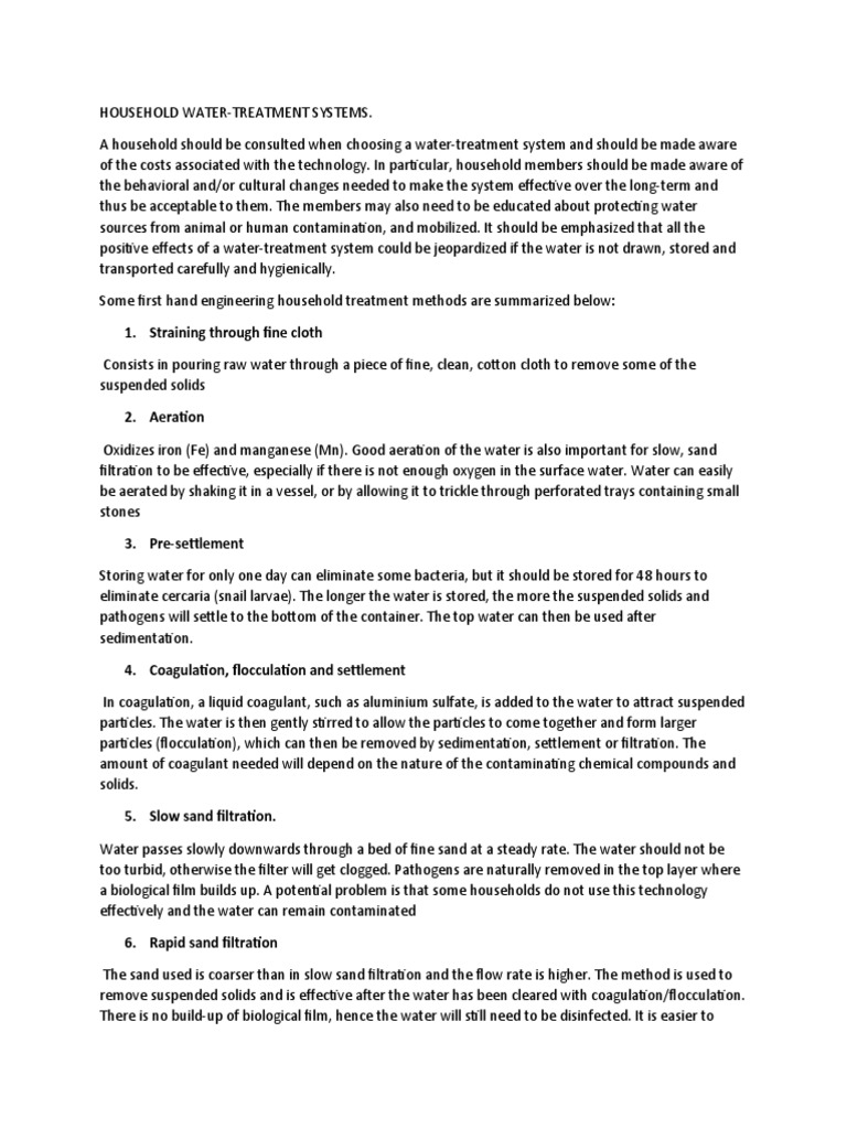 Household Water Treatment Methods | PDF | Filtration | Water Treatment