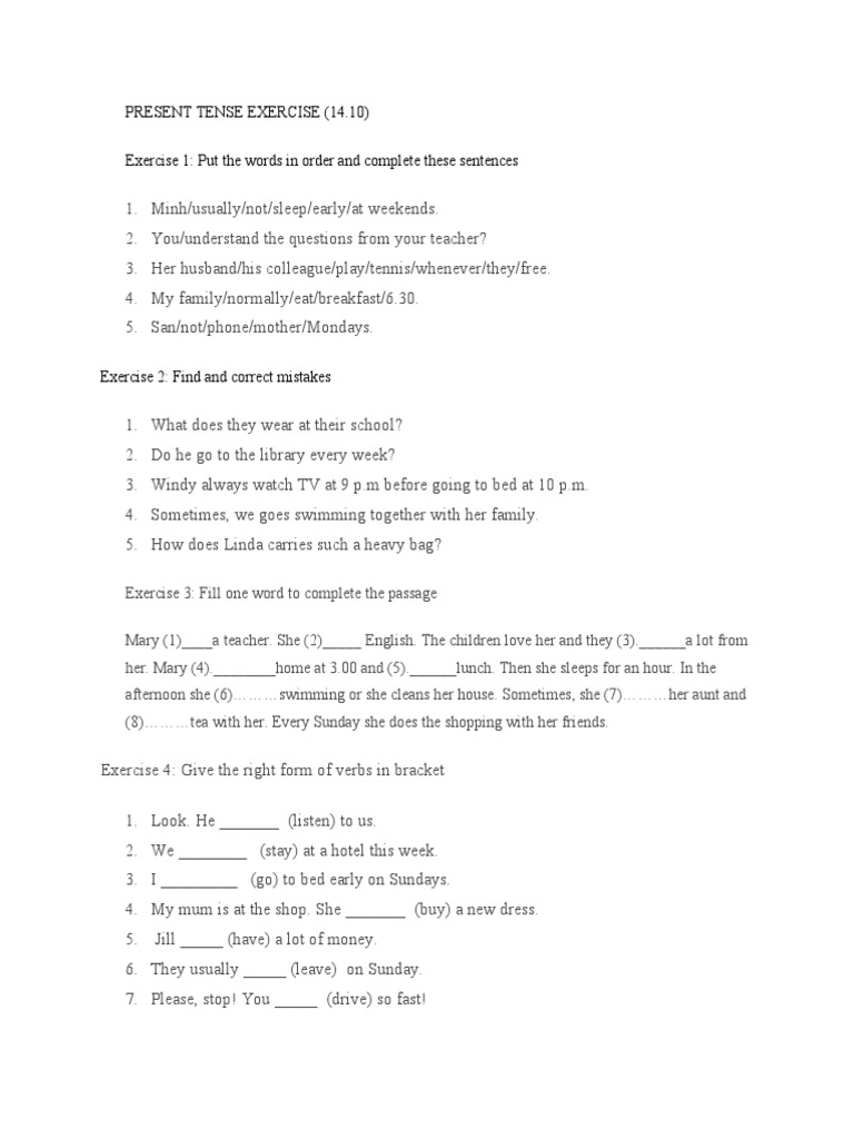 Present Tense Exercise | PDF | Grammar | Linguistics