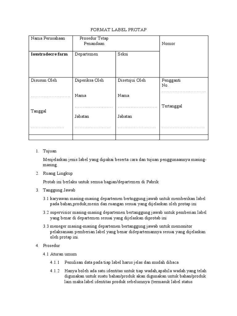Format Label Protap | PDF