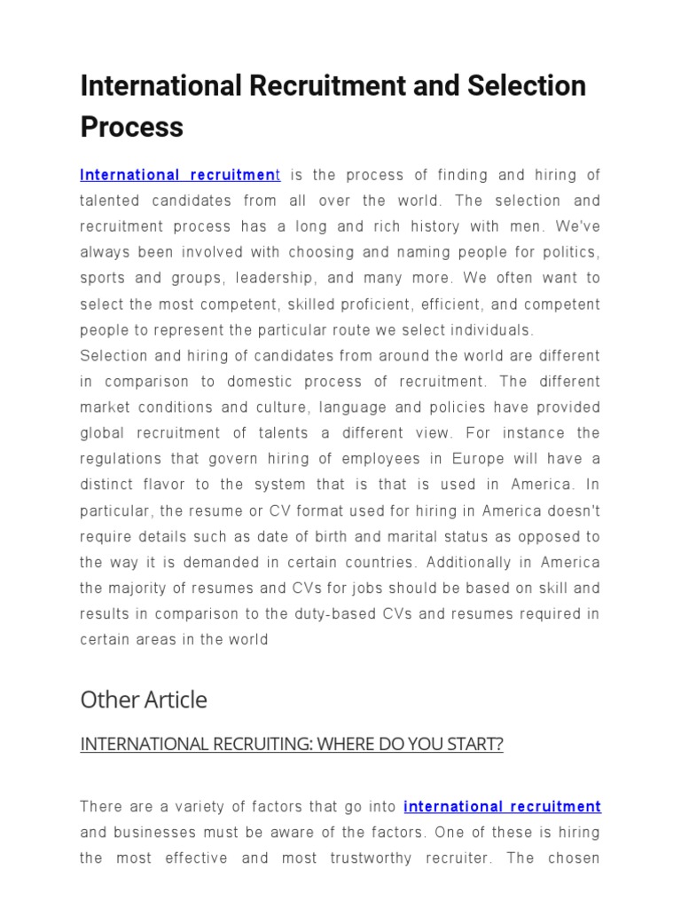 International Recruitment and Selection Process | PDF | Recruitment ...