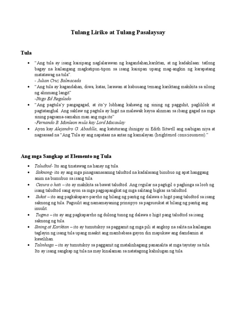 2-Tulang Liriko at Tulang Pasalaysay (Magboo & de Chavez) | PDF
