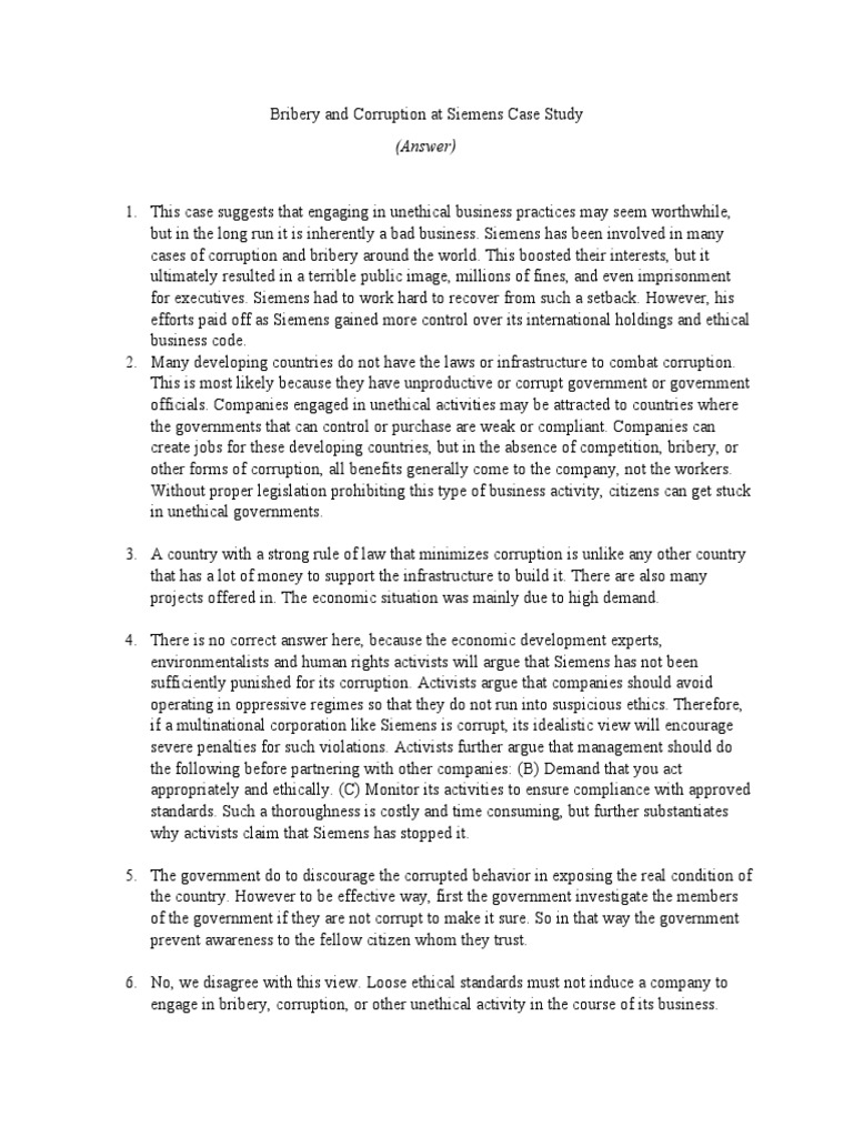 Bribery And Corruption At Siemens Case Study Pdf Bribery Corruption