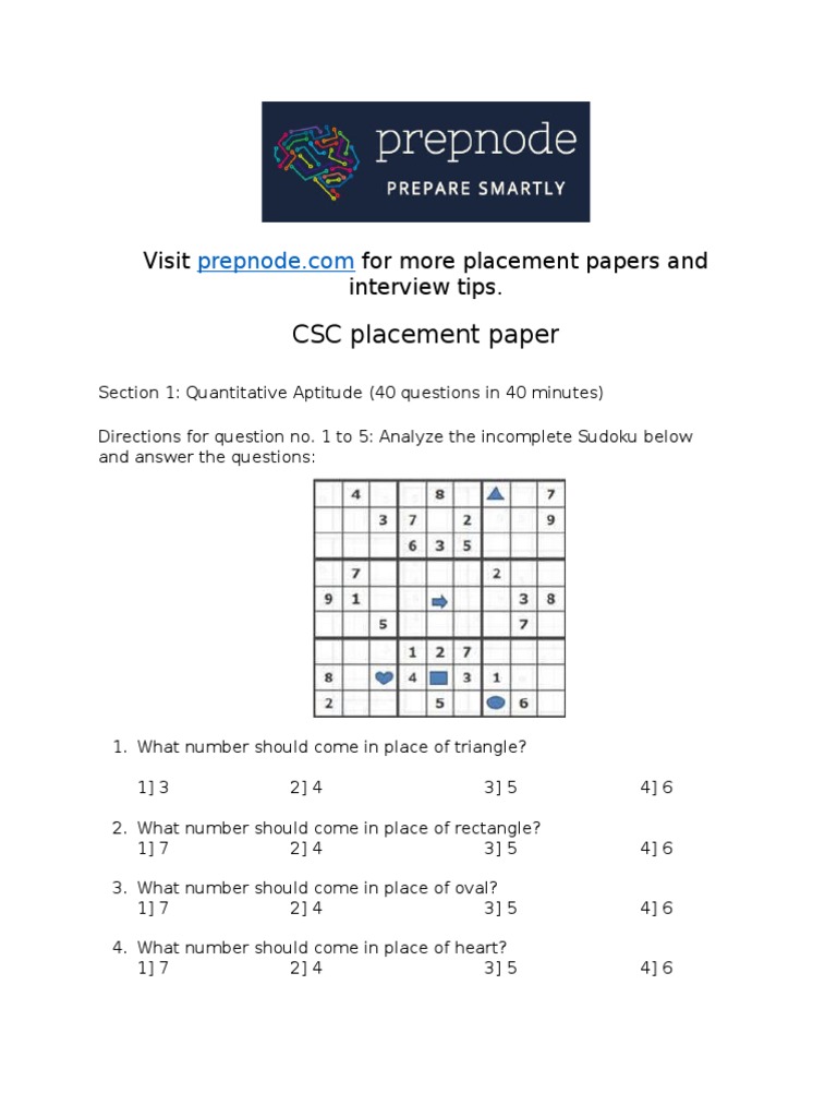 CSC Placement Paper: Visit For More Placement Papers and Interview Tips ...