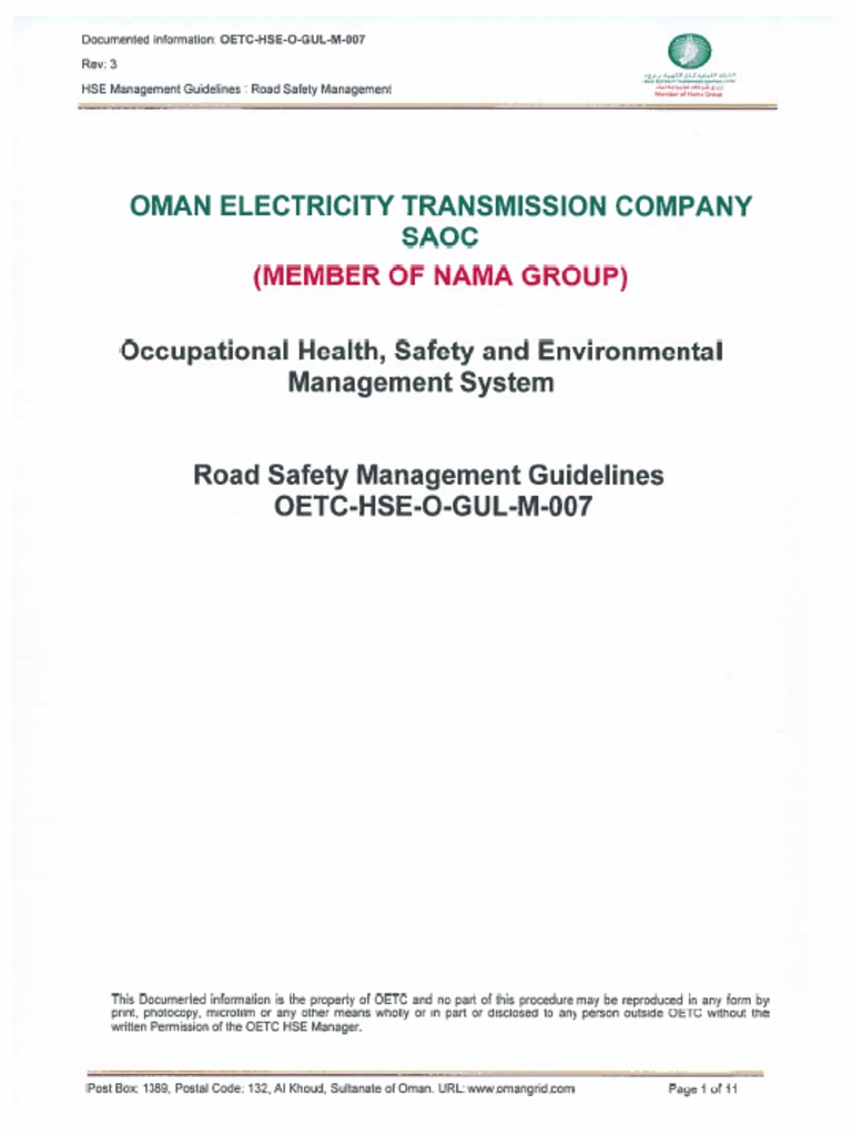 OETC-HSE-O-GUL-M-007 Road Safety Management Guideline | PDF