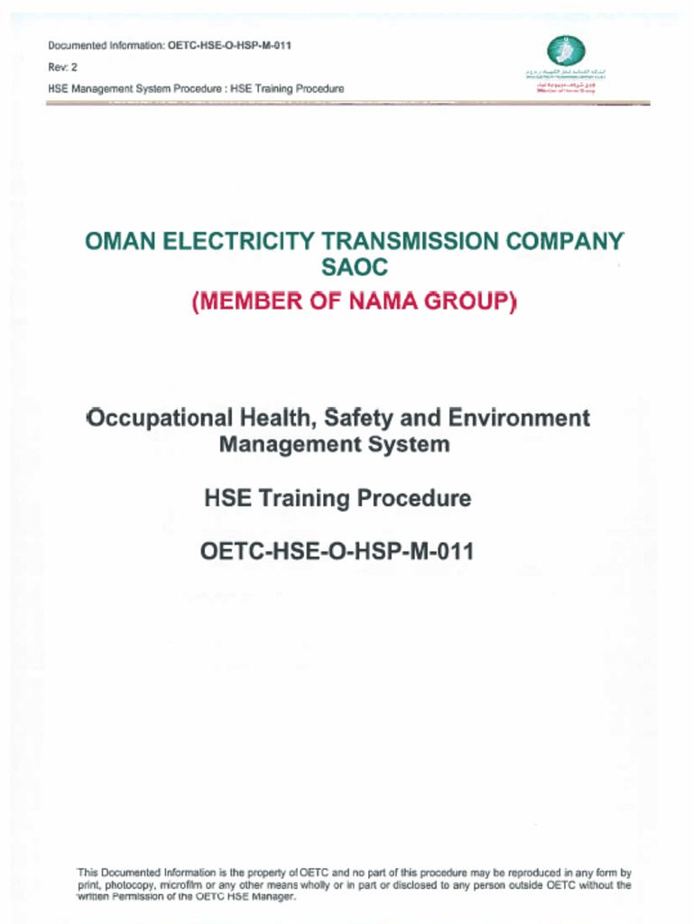 OETC-HSE-O-HSP-M-011 HSE Training Procedure | PDF