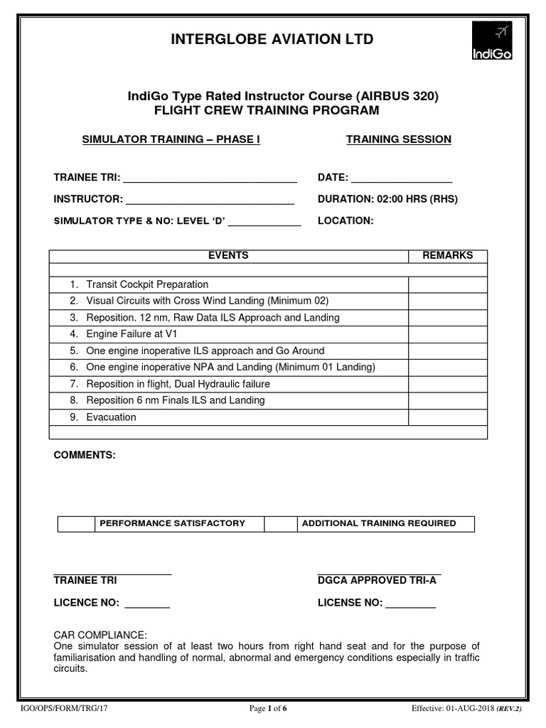 A320 - Instructor Training (Sim - Line) Forms | PDF | Flight Instructor ...