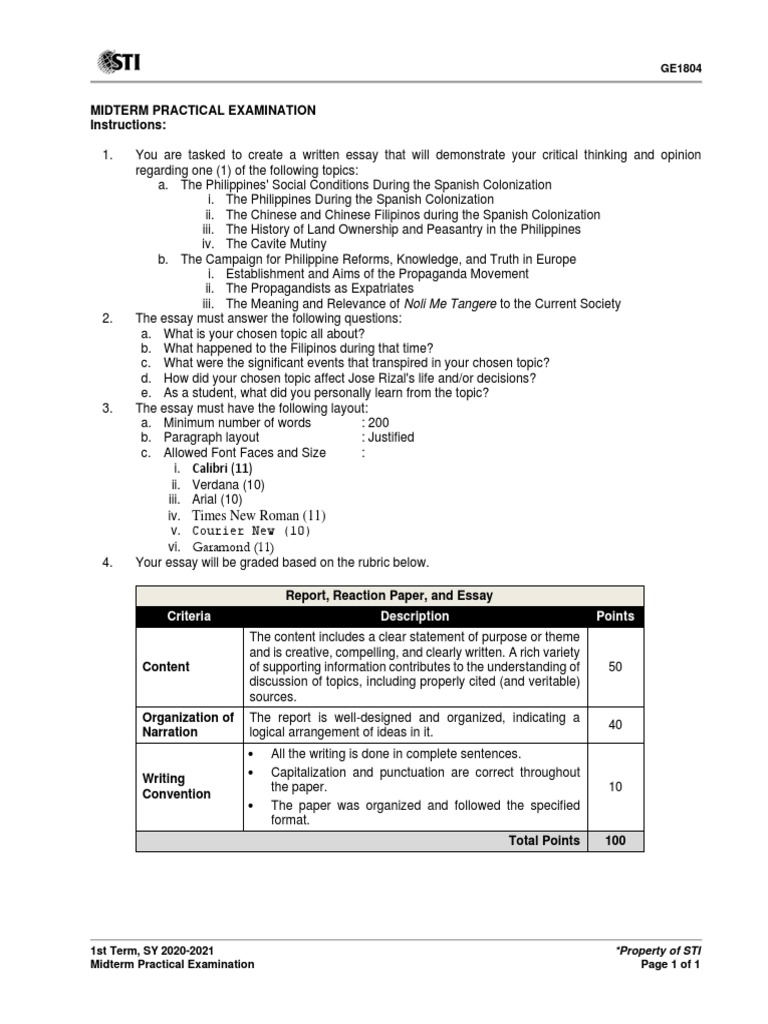 Midterm Practical Examination Instructions:: Calibri | PDF | Essays | Philippines