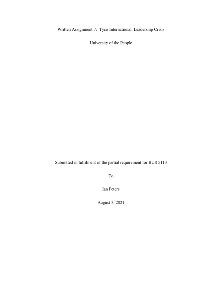 Written Assignment 7 - Tyco International Case | PDF | Leadership ...