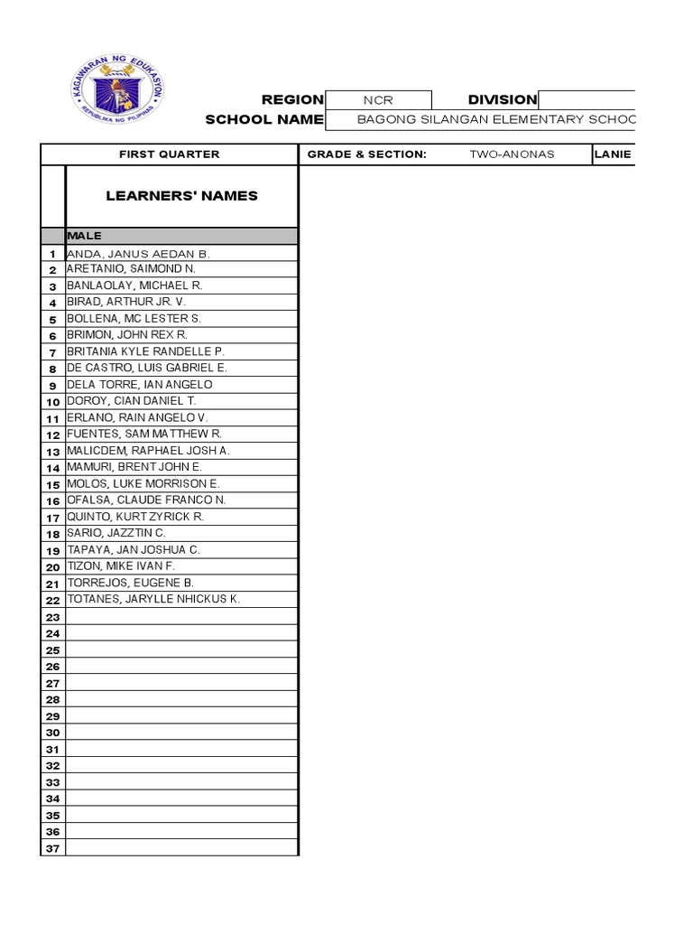 Grade 2 - 1st Quarter E-Classrecord 20-21 With Entry | PDF