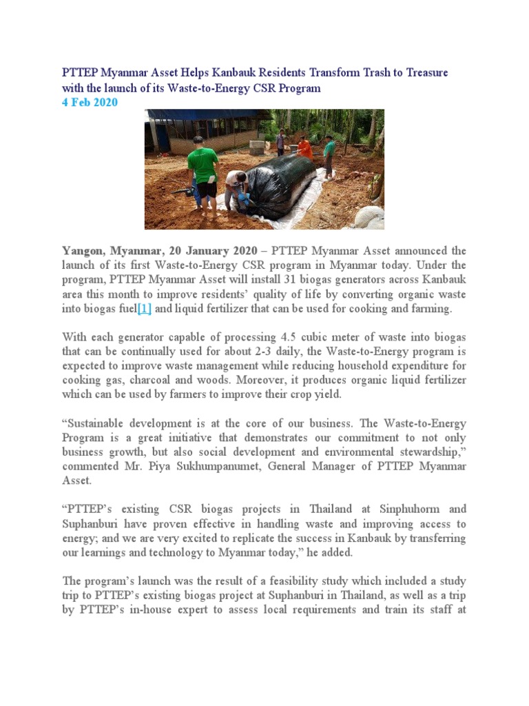 PTTEP Waste To Energy | PDF | Biogas | Waste